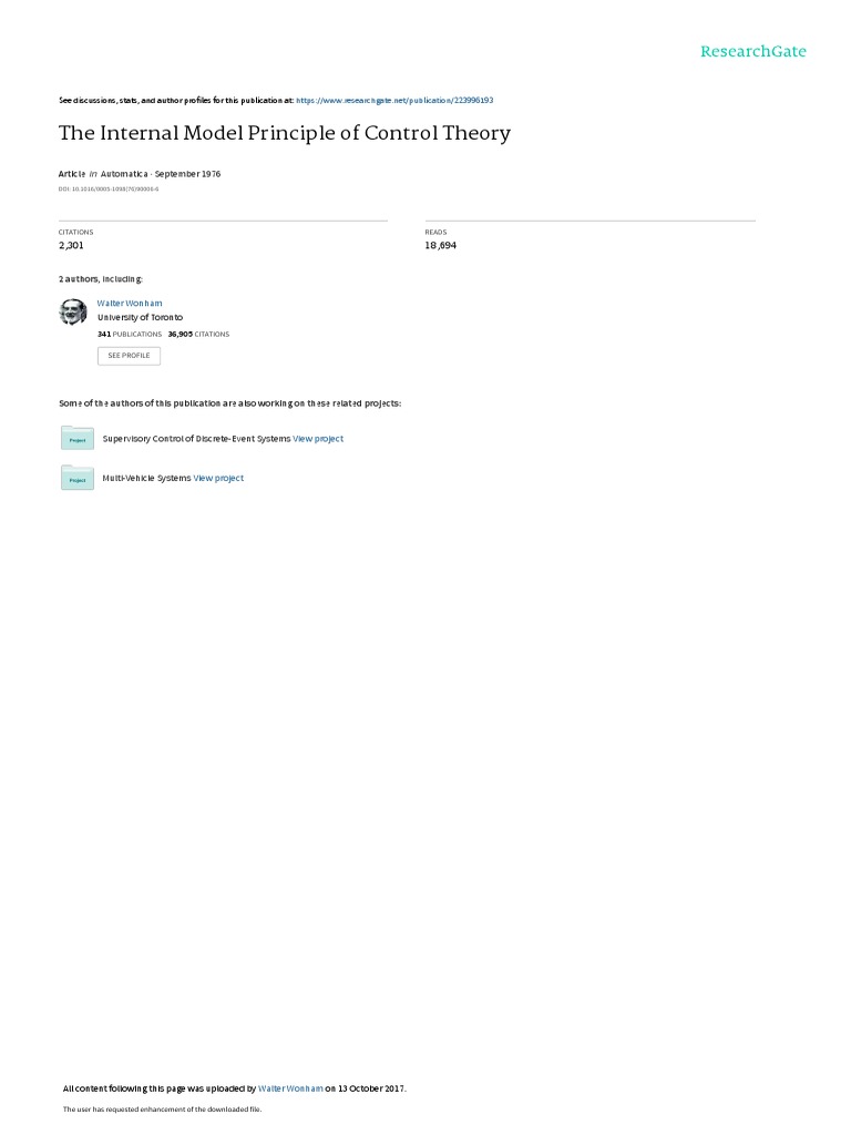 The Internal Model Principle of Control Theory: Automatica September ...