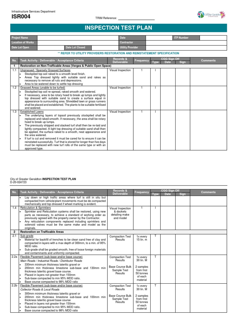 Construction Inspection Test Plan | PDF | Road | Lawn