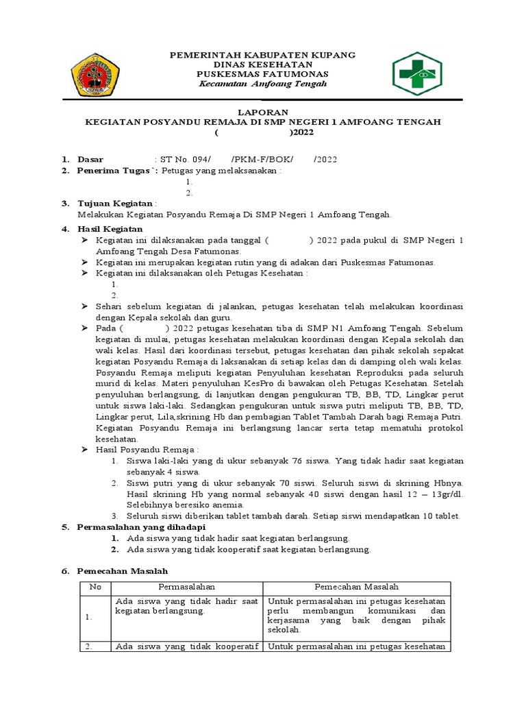 LPT Posyandu Remaja April 2022 | PDF