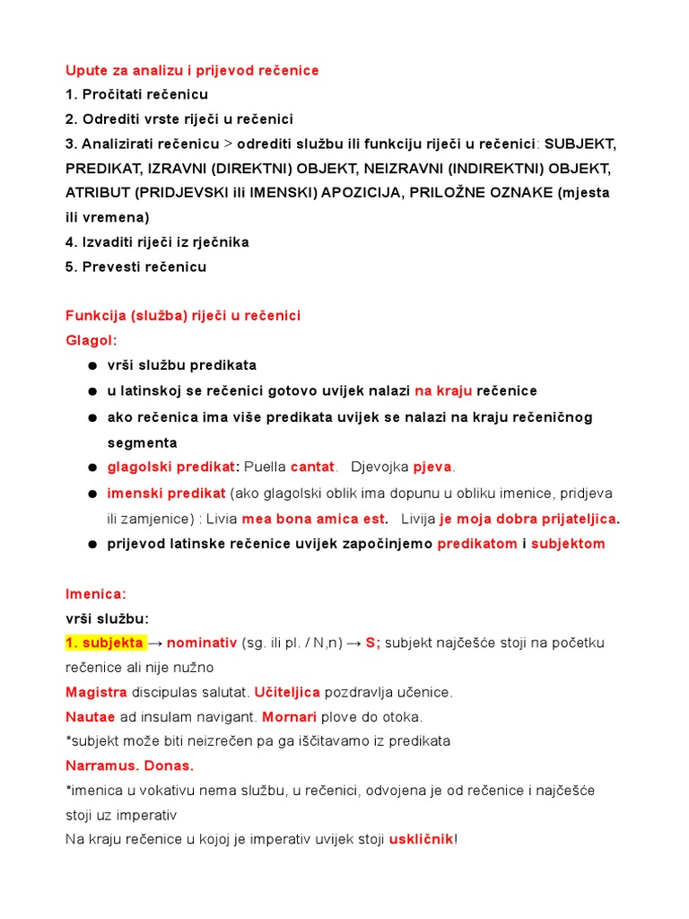 Upute Za Analizu I Prijevod Rečenice | PDF