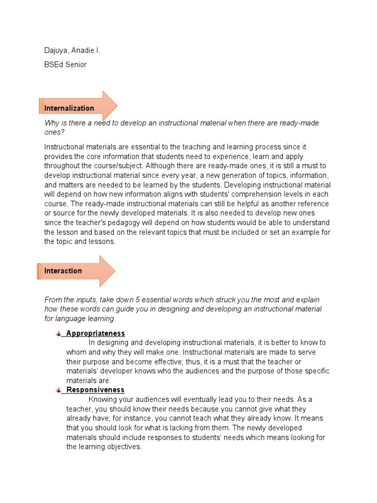 DAJUYA - Developing Instructional Materials | PDF | Learning | Teachers