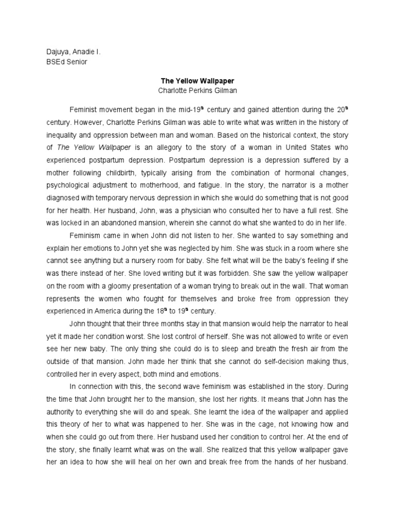 Feminism and Postpartum in The Yellow Wallpaper | PDF | The Yellow ...
