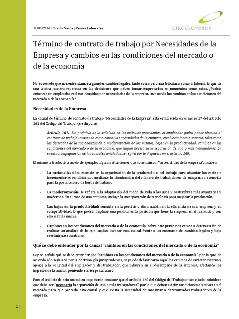 2016 05 T Rmino de Contrato de Trabajo Por Necesidades de La Empresa y Cambios en Las ...