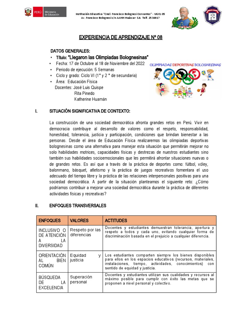 Experiencia de Aprendizaje N°8 (1ro y 2do Secundaria) Rita Pinedo | Descargar gratis PDF ...