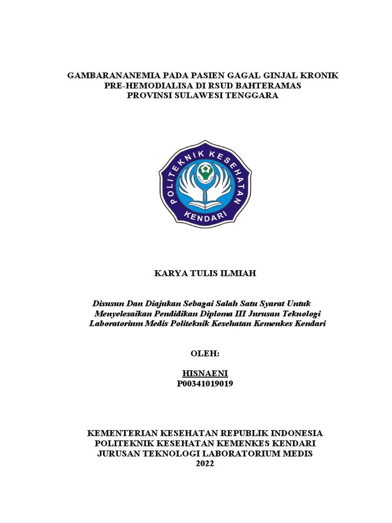 Gambaran Anemia Pada Pasien Gagal Ginjal Kronik (GGK) Pre-Hemodialisa Di RSUD Bahteramas Prov ...