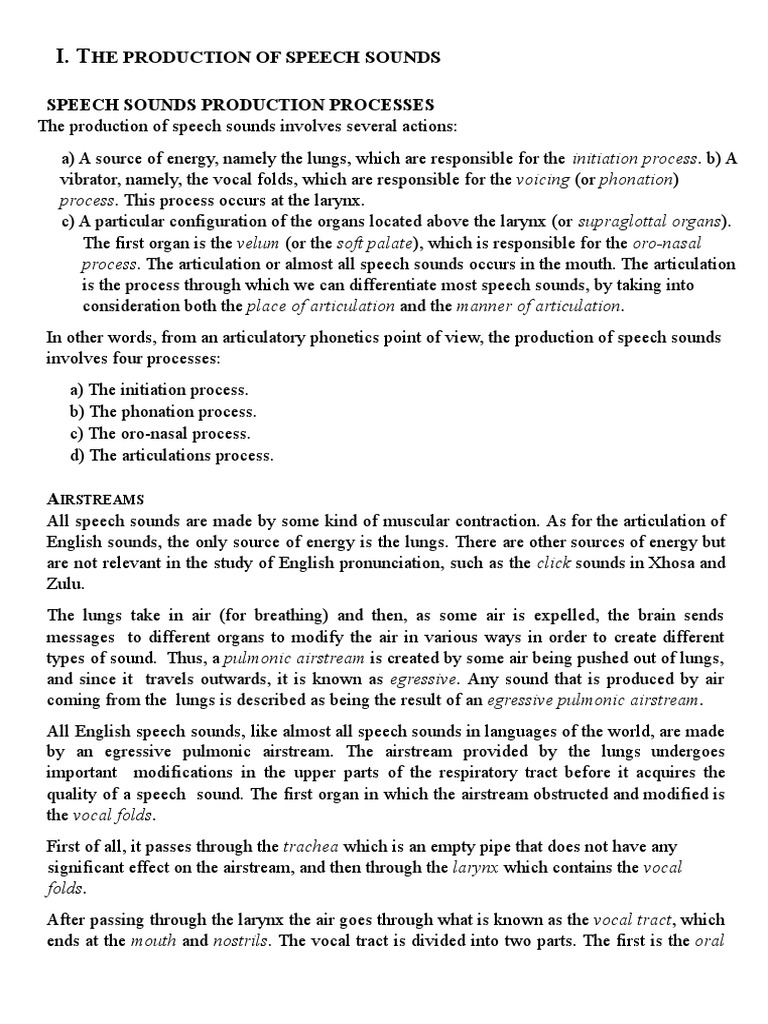 Speech Sound Production Processes | PDF | Human Voice | Vowel