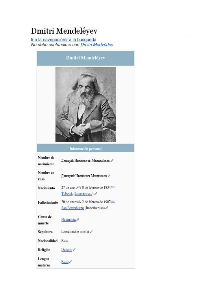 Dmitri Mendeléyev: Vida y Legado Científico | PDF | Tabla periódica ...