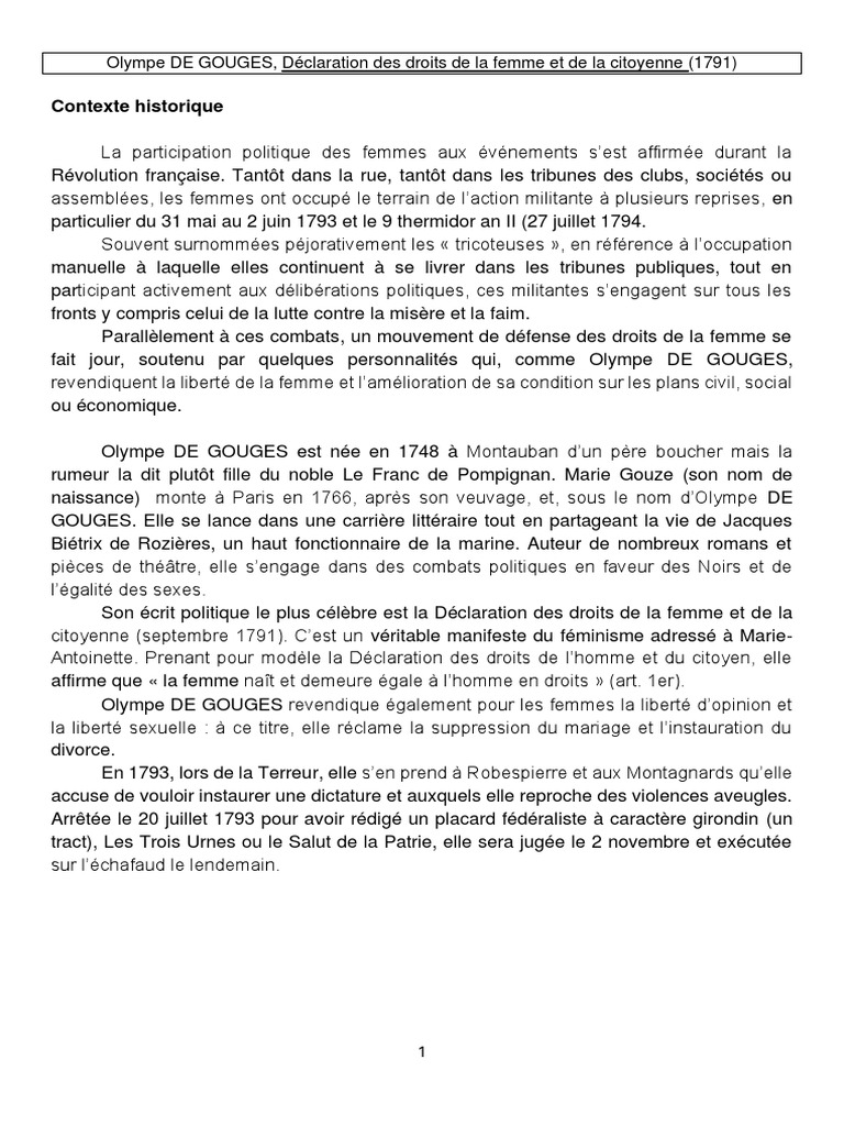Olymle de GOUGES - Postambule | PDF