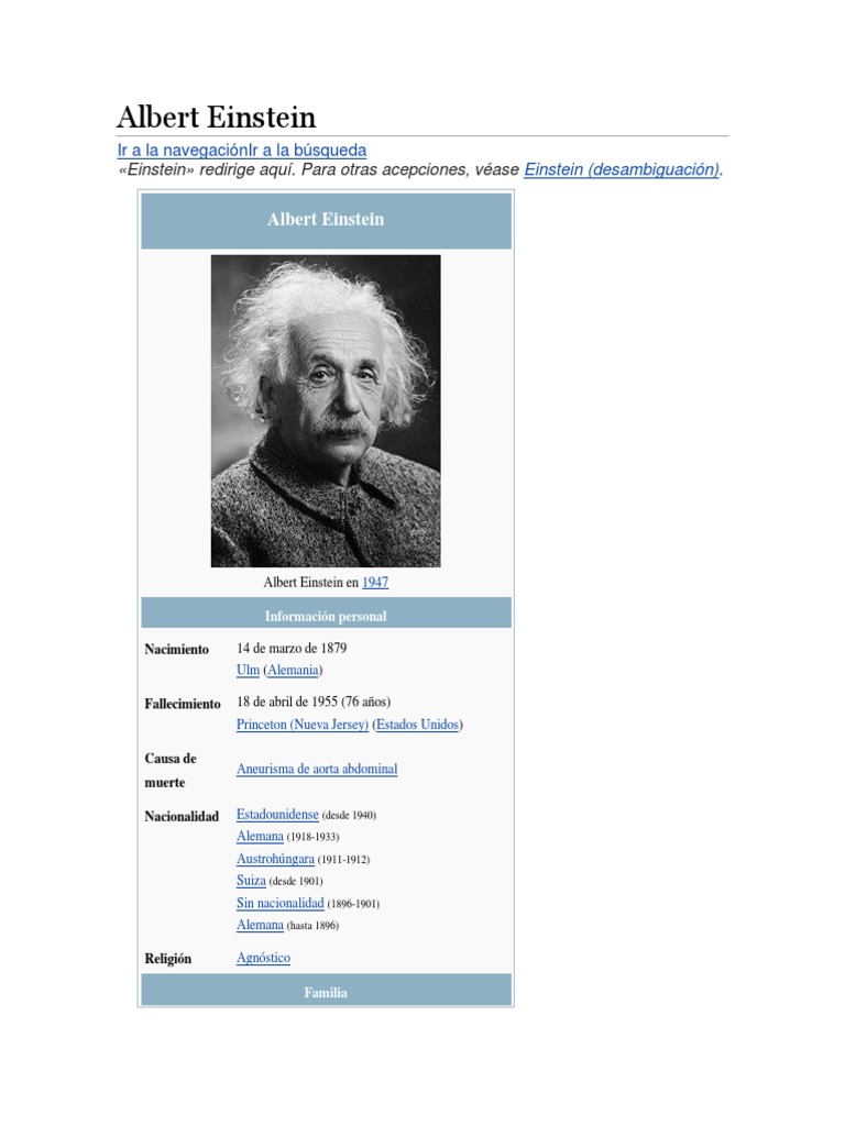 Vida y Logros de Albert Einstein | PDF | Albert Einstein | Relatividad ...