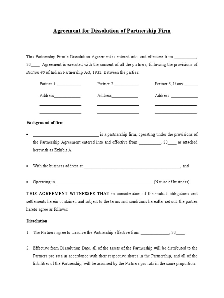 Partnership Dissolution Agreement Template | PDF | Partnership | Indemnity