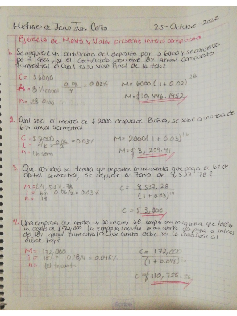 Ejercicios de Monto y Valor Presente Interes Compuesto | PDF