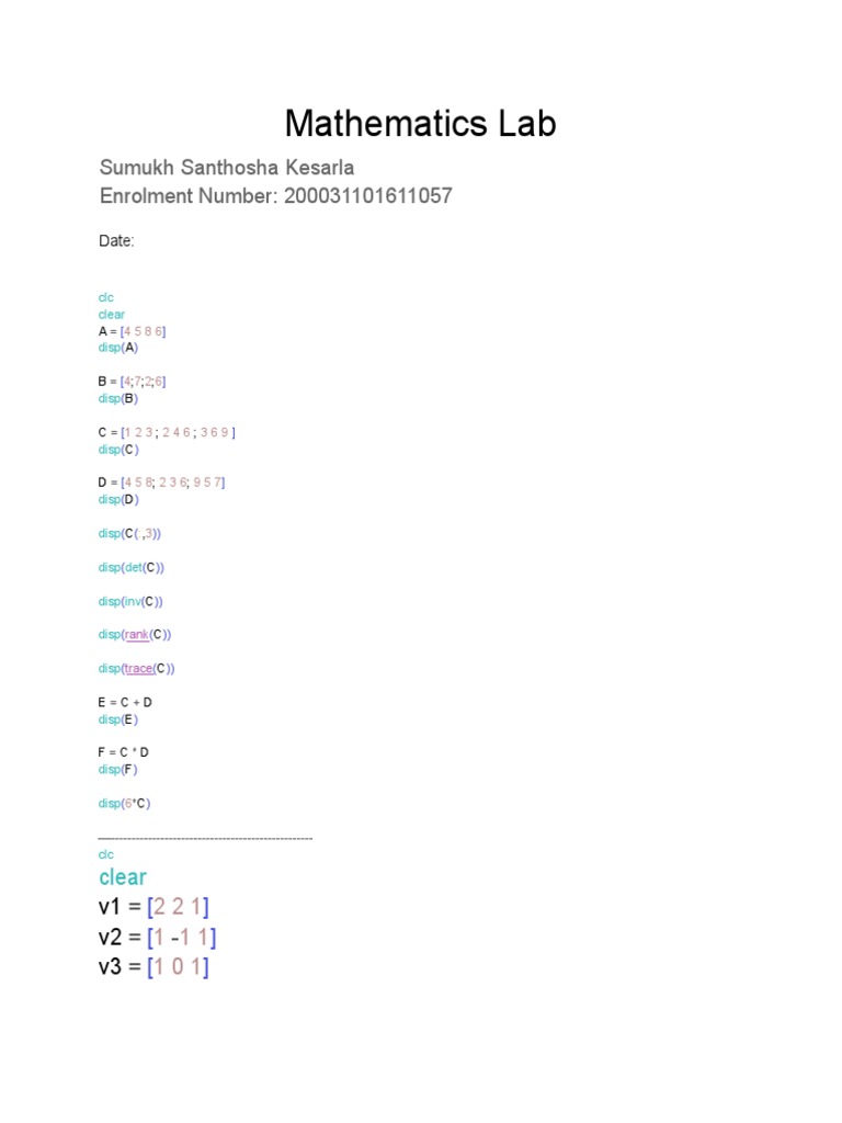 Mathematics SciLab | PDF | Determinant | Matrix (Mathematics)