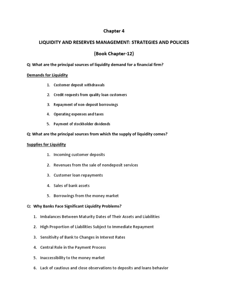 Chapter 4 - LIQUIDITY AND RESERVES MANAGEMENT STRATEGIES AND POLICIES ...
