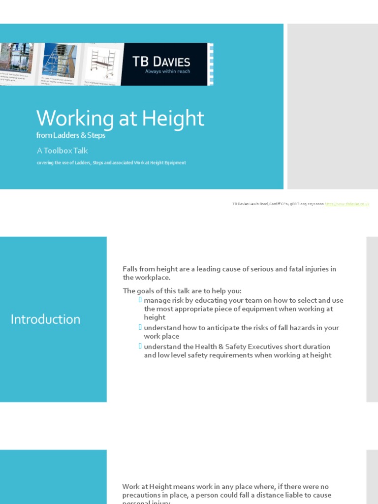 2 TB Davies Toolbox Talk Working at Height | Download Free PDF | Ladder ...