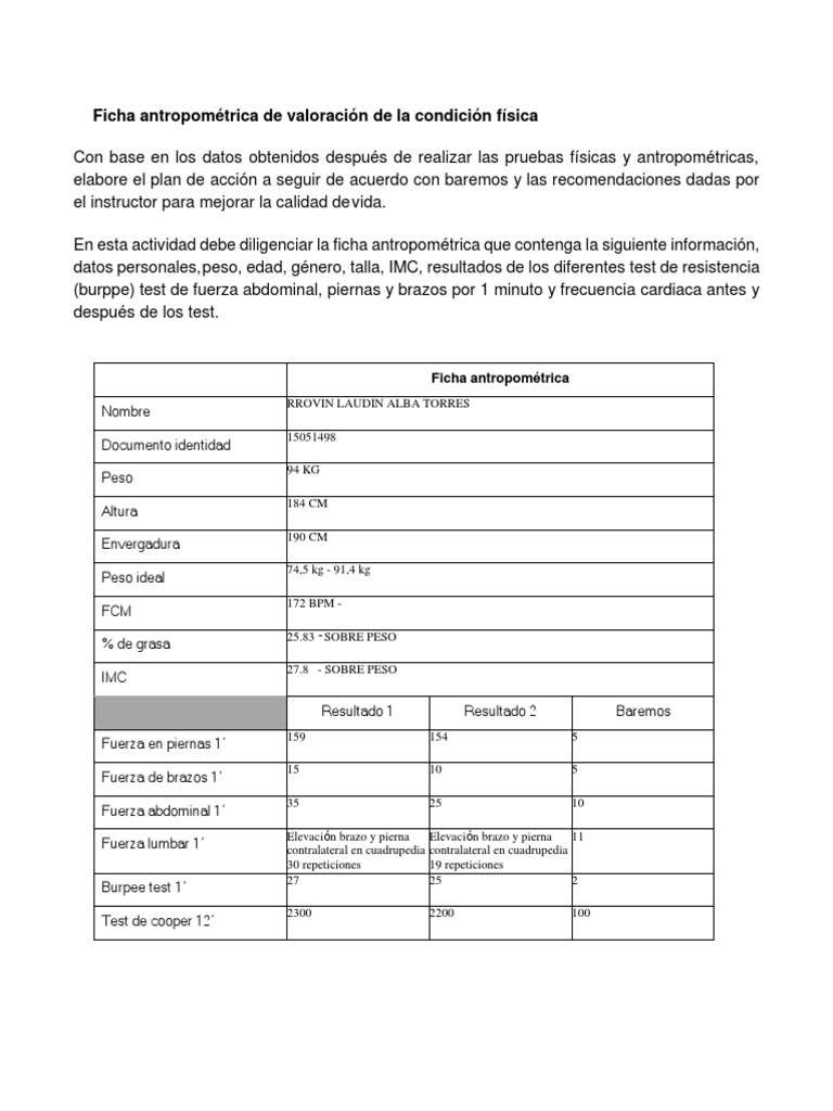 Ficha Antropometrica | PDF