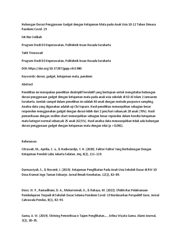 Hubungan Durasi Penggunaan Gadget Dengan Ketajaman Mata Pada Anak Usia 10 | PDF | Pengembangan Diri