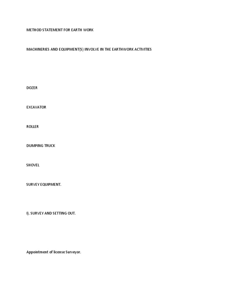 Method Statement For Earth Work | PDF | Drainage | Surveying