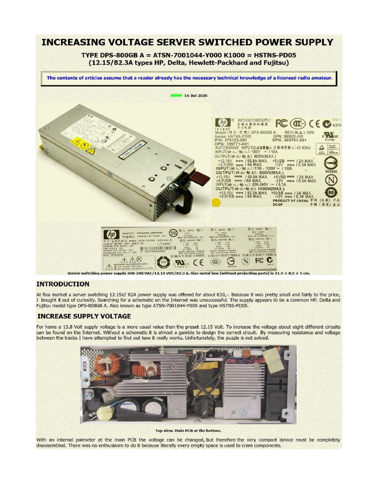Hoja de Datos de Fuente-Conmutada-Dps-800gb A | PDF