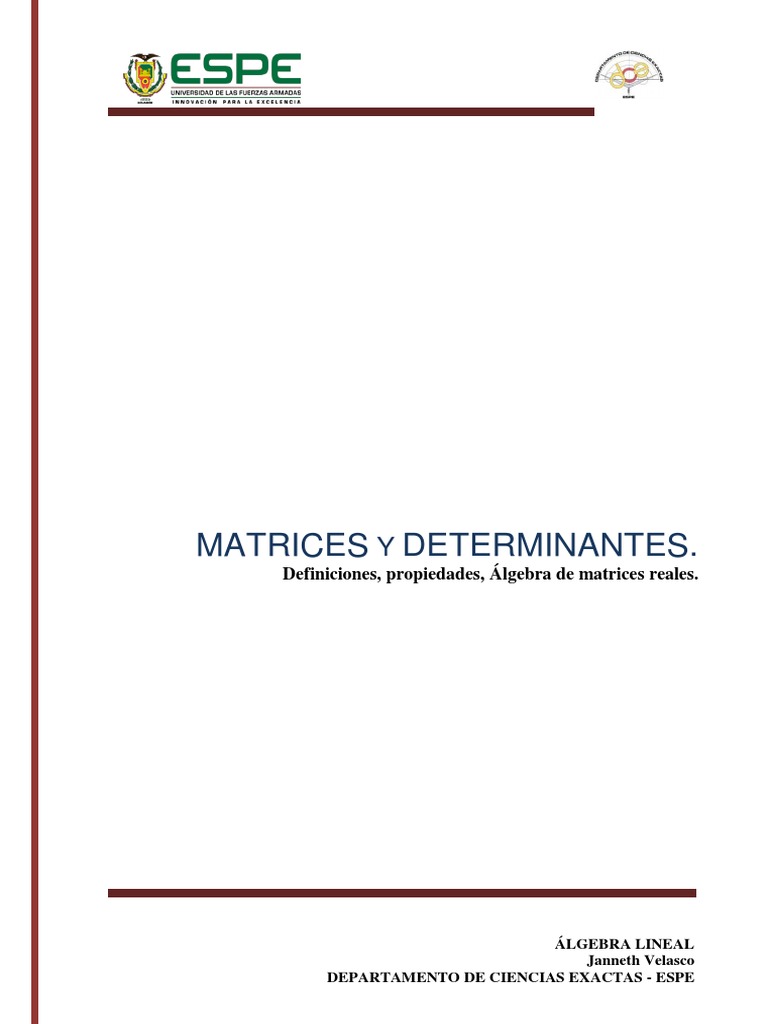 Clase 1 Definiciones, Propiedades, Algebra de Matrices Reales. | PDF | Matriz (Matemáticas ...