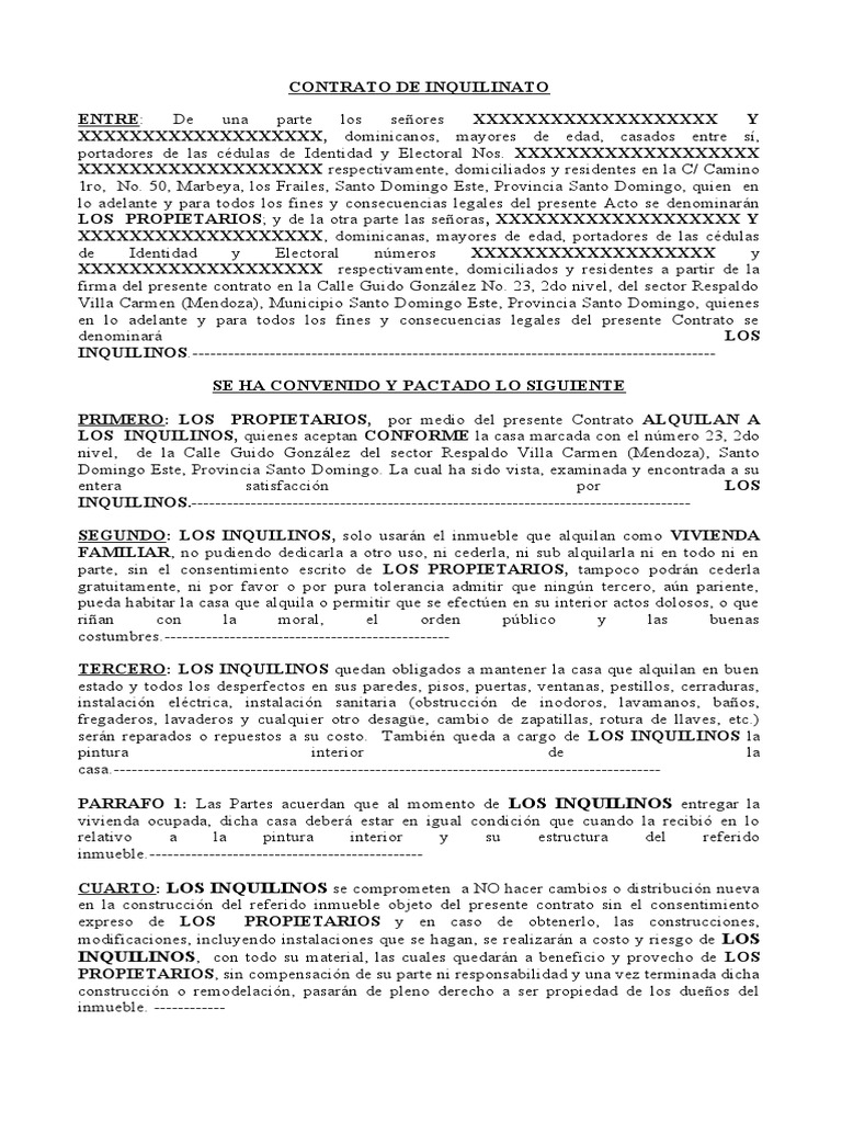 Modelo Contrato de Inquilinato | PDF | República Dominicana