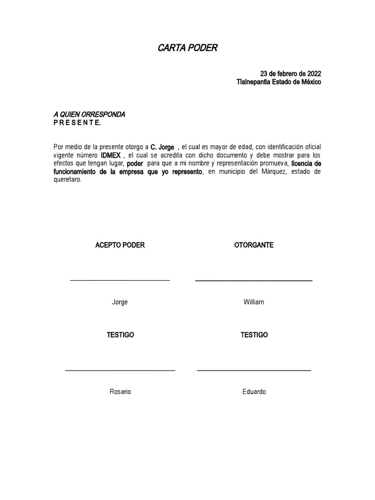 Carta Poder para Licencia Empresarial | PDF