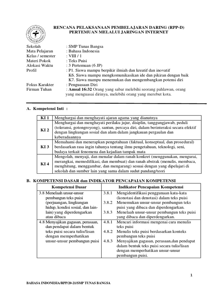 RPP Daring Teks Puisi | PDF | Seni & Disiplin Bahasa | Seni