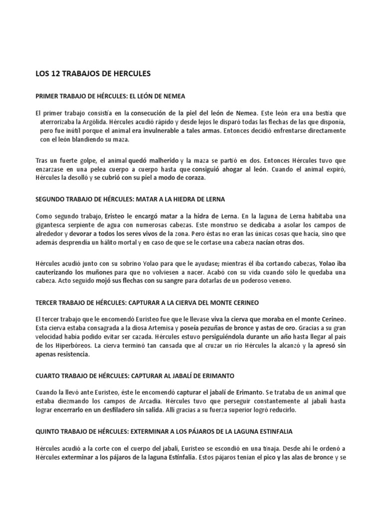 Los 12 Trabajos de Hercules | PDF | Religión Griega Antigua | Argonautas