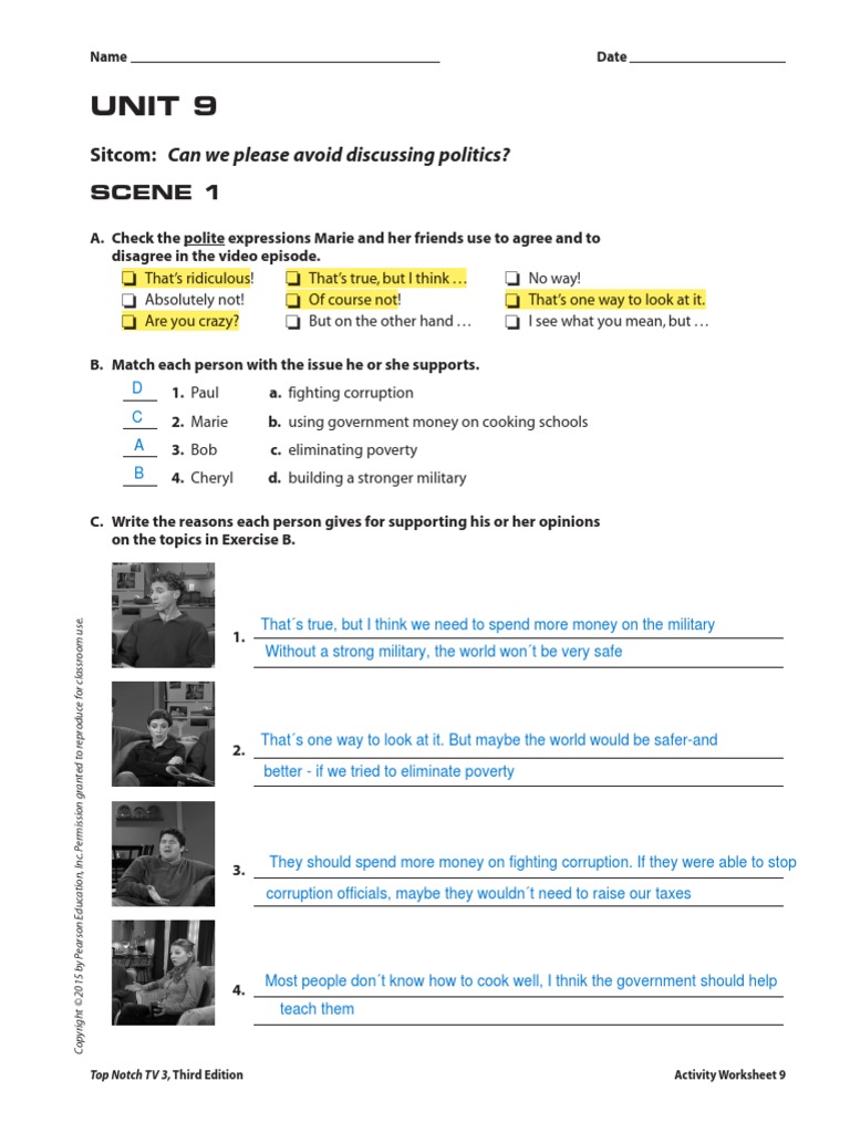 SCENE 1 UNIT - 09 - TV - Activity - Worksheets-1 | PDF