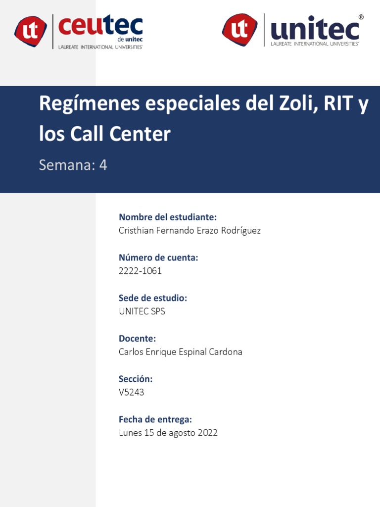 S4-Tarea 4.1 Regímenes Especiales Del Zoli, RIT y Los Call Center | PDF ... S4-Tarea 4.1 Regímenes Especiales Del Zoli, RIT y Los Call Center | PDF ...