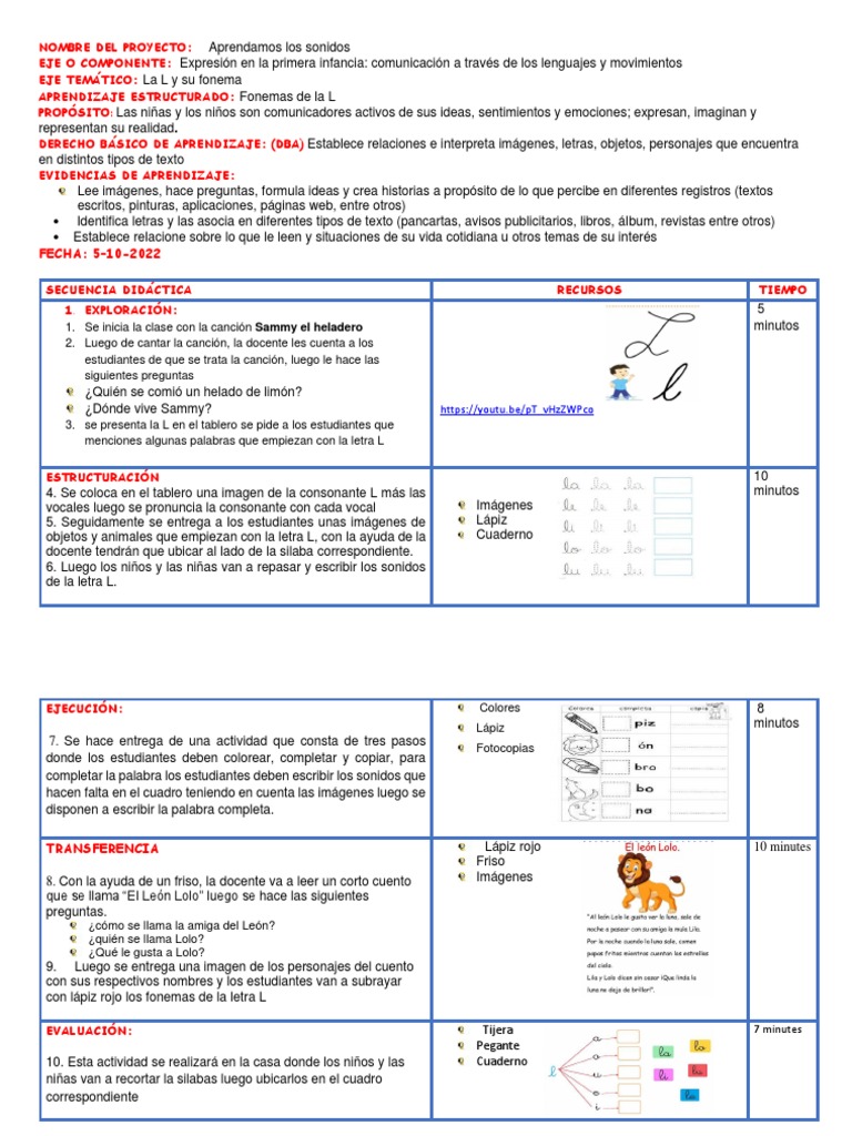 Fonemas y objetos con la letra L | PDF | Aprendizaje | Imagen
