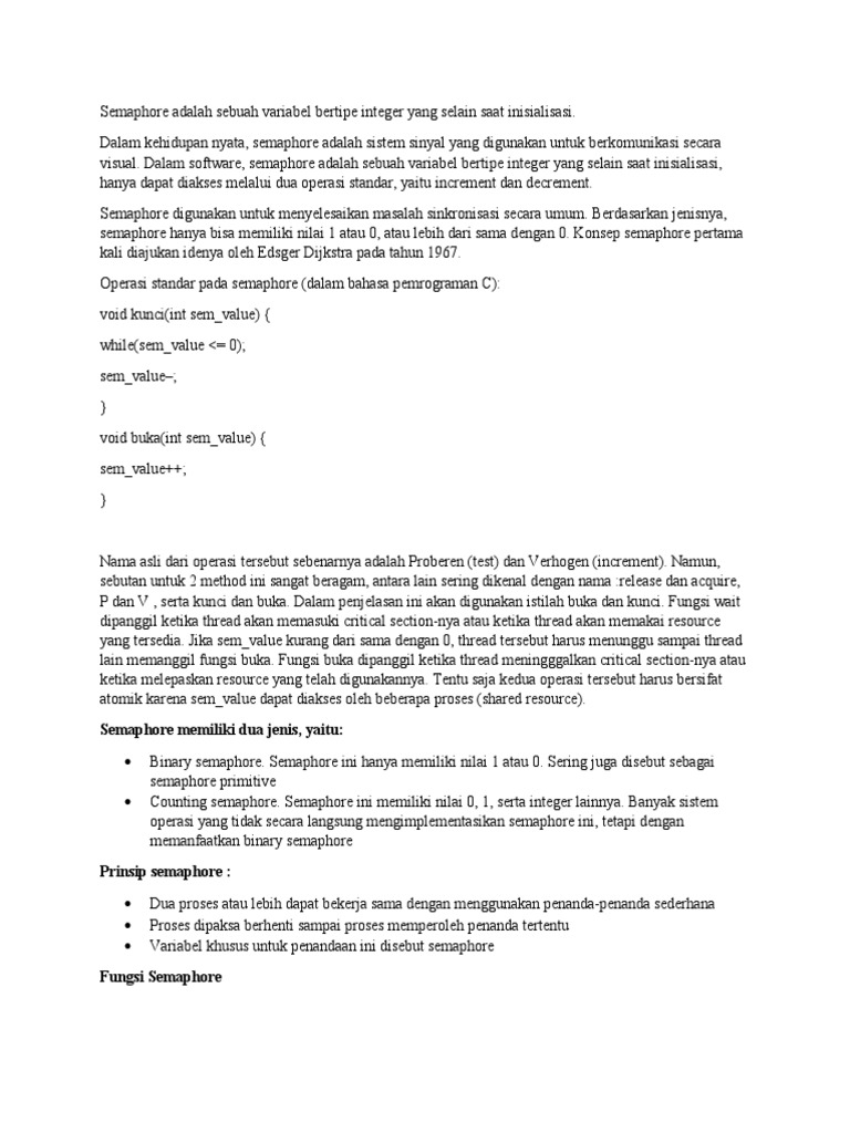Definisi dan Fungsi Semaphore dalam OS | PDF