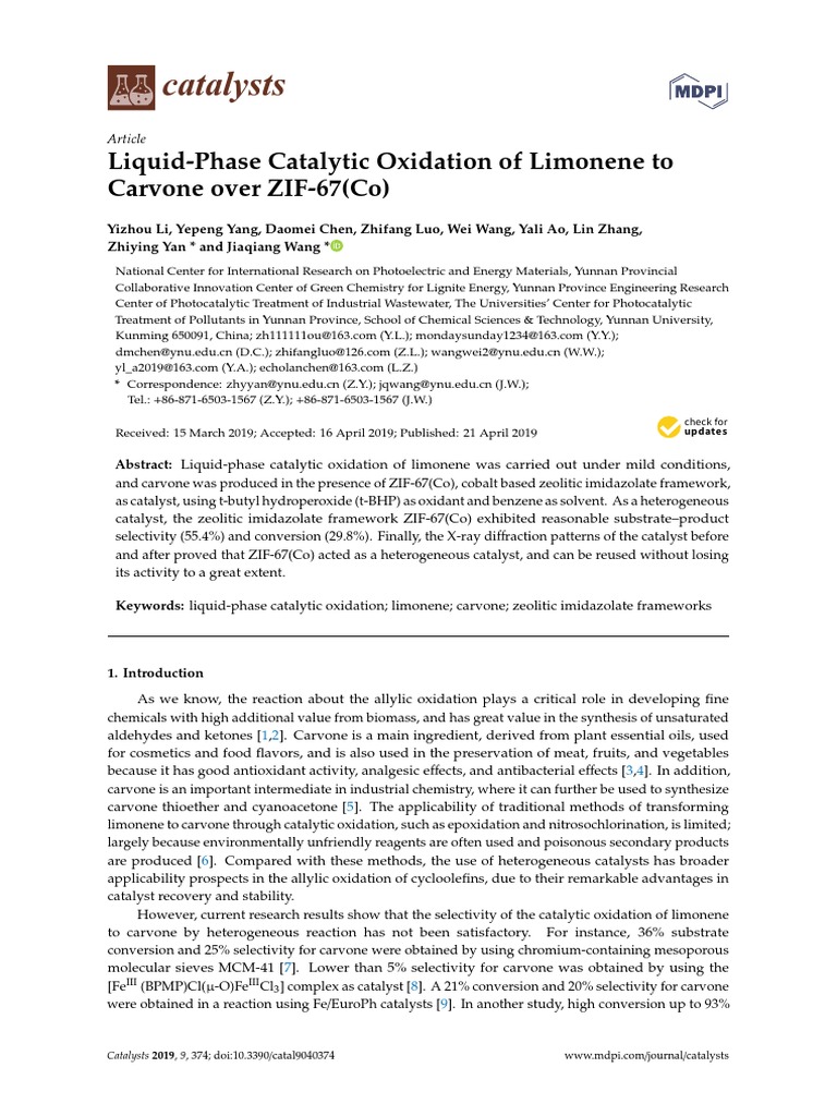 Li 2019 Liquid Phase Catalytic Oxidation of | PDF | Adsorption ...