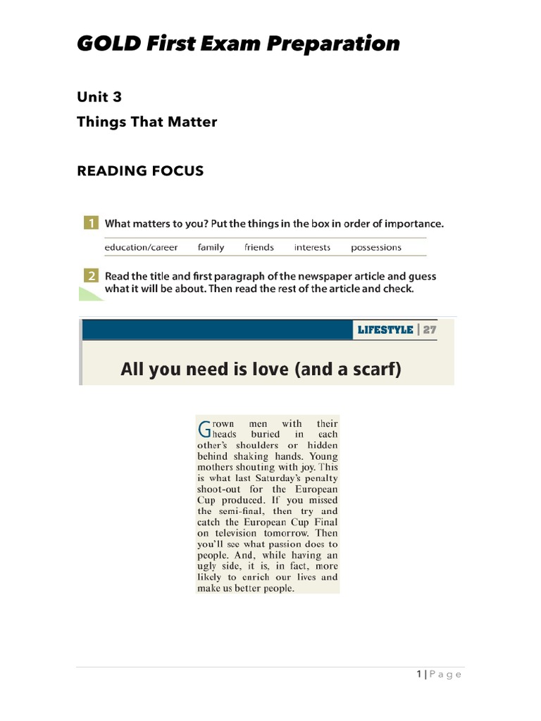 Unit 3 Things That Matter Handout | PDF