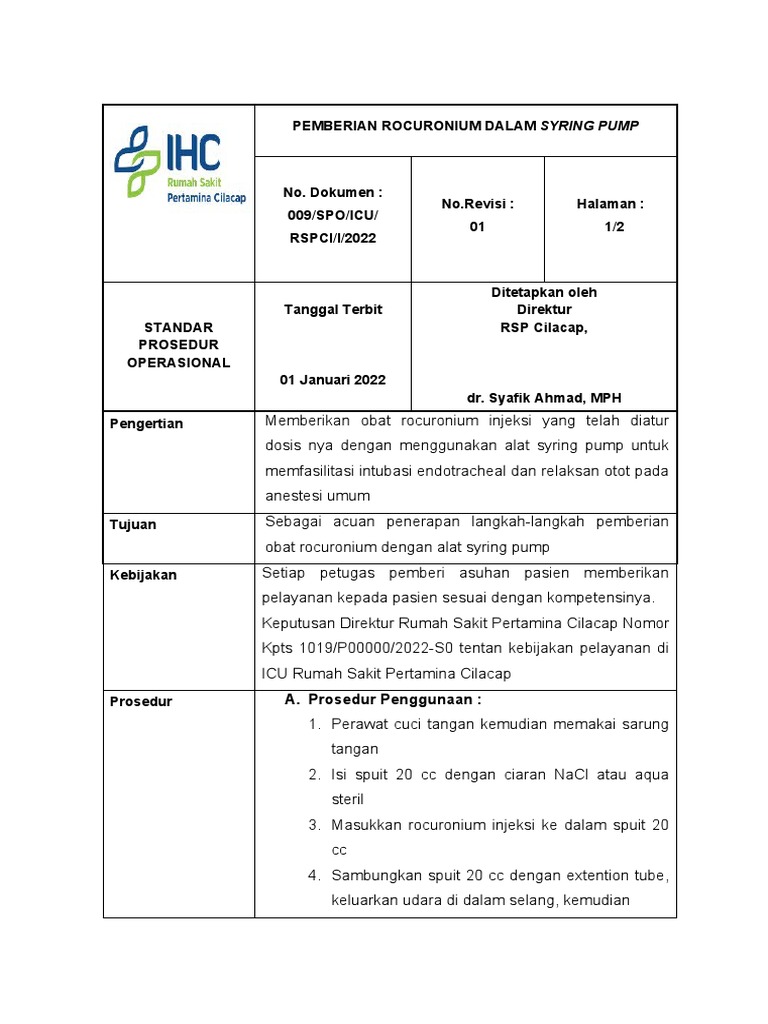 Pemberian Rocuronium dengan Syring Pump | PDF