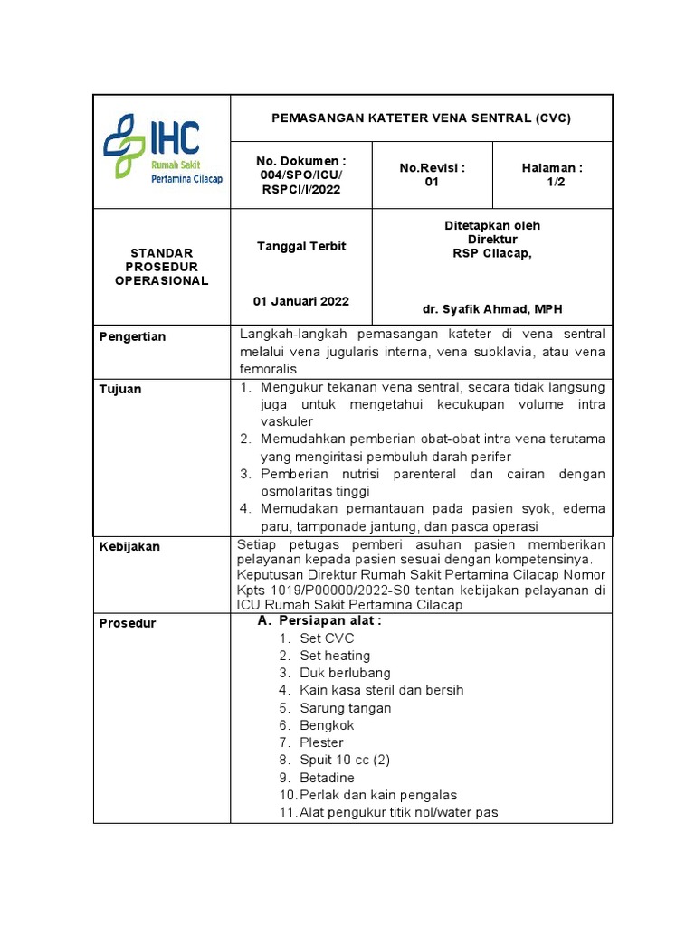 Spo Pemasangan Kateter Vena Sentral (CVC) | PDF