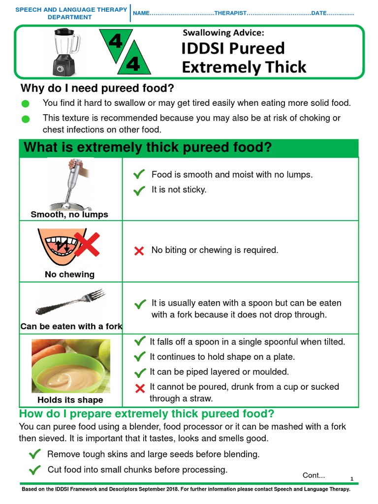IDDSI 4 GREEN Pureed Extremely Thick | PDF | Foods | Cakes