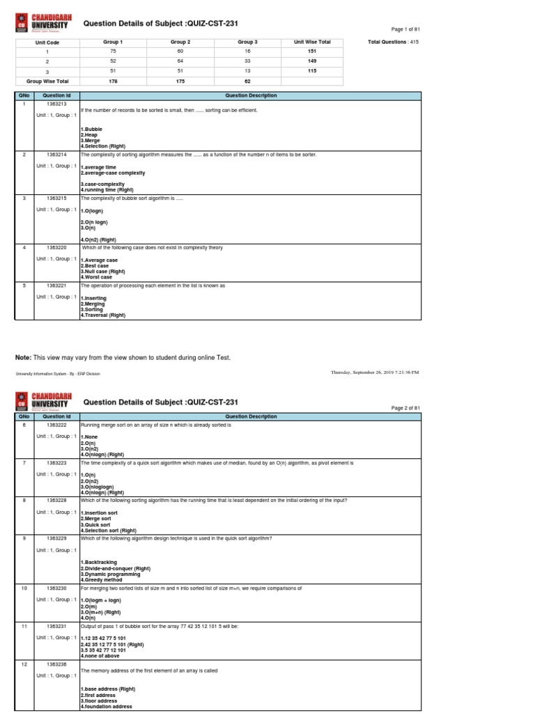 Ds Quest Bank All Pdf Array Data Structure Time Complexity