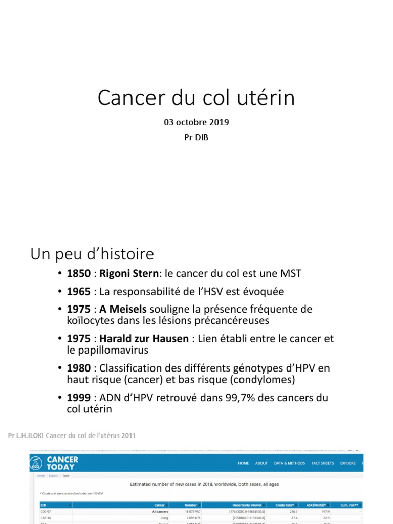 Cancer du col utérin : Épidémiologie et dépistage | PDF | Cancer du col ...
