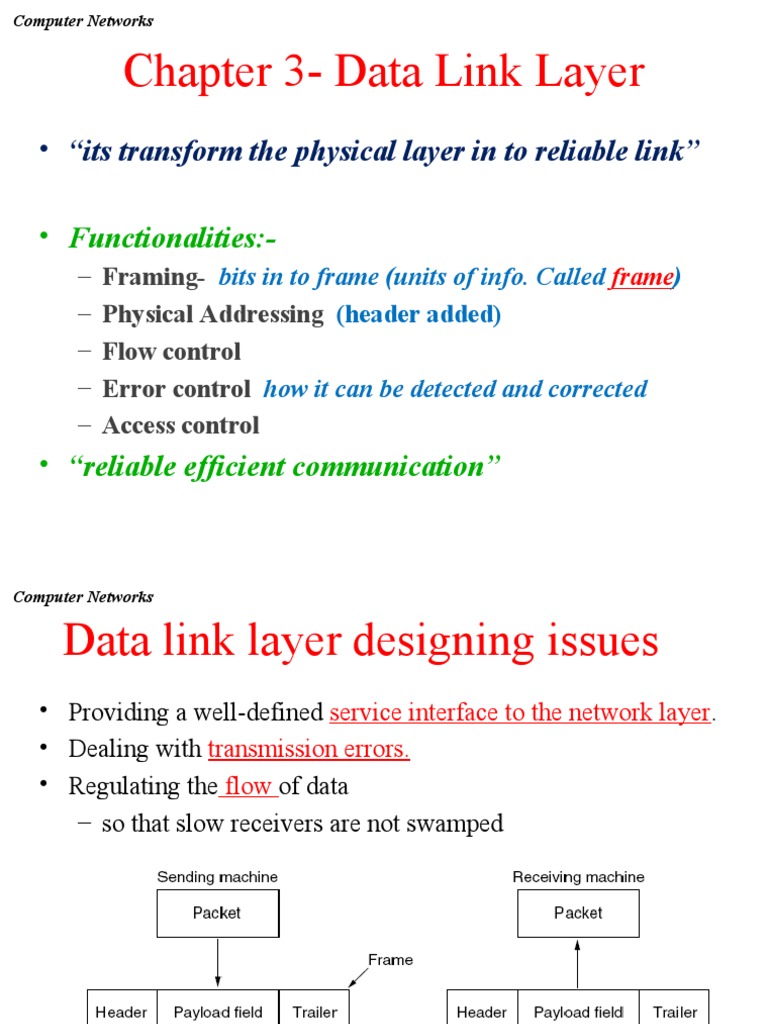 CH - 03 - 1 DataLink Layer | PDF | Computer Network | Transmission ...