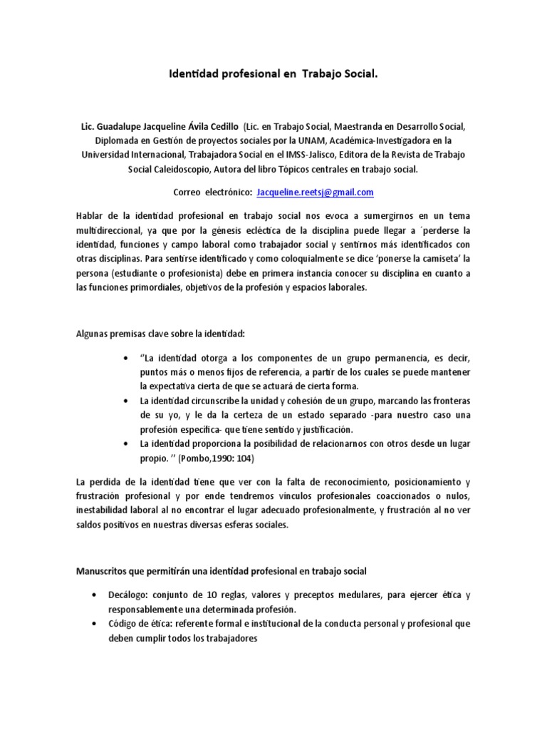 La Identidad en Ts 2018 Revista Engarce | PDF | Trabajo Social La Identidad en Ts 2018 Revista Engarce | PDF | Trabajo Social