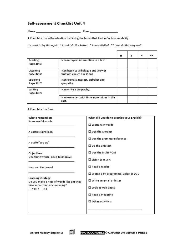 Self-Assessment Checklist Unit 4 | PDF | Human Communication | Linguistics