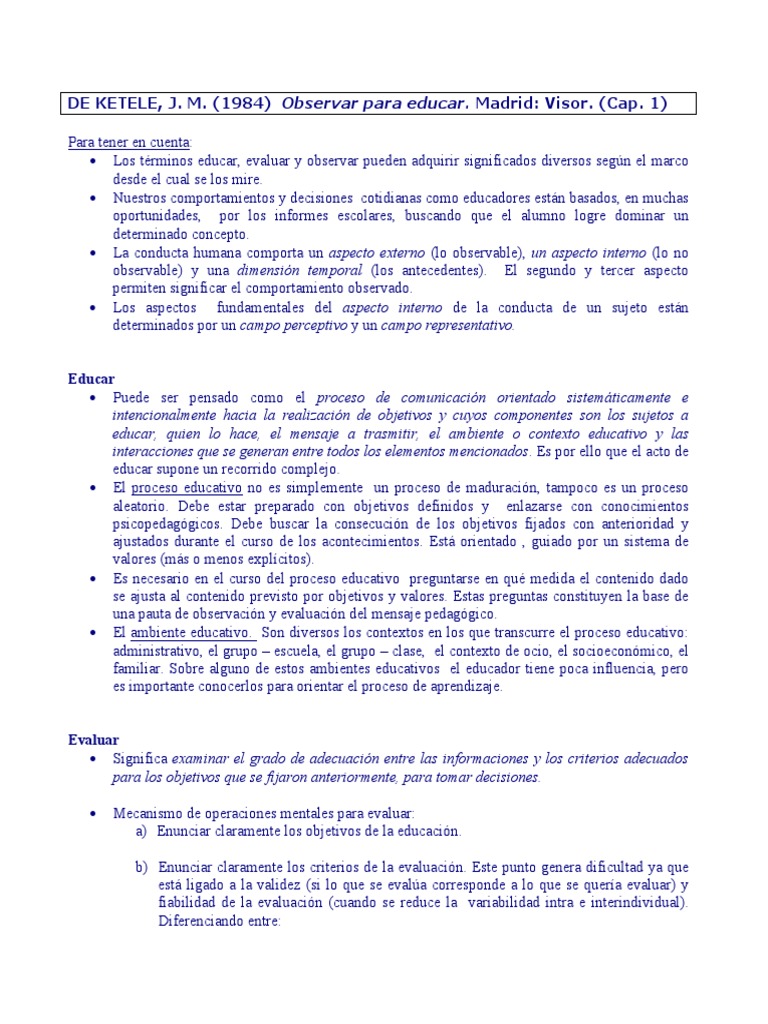 DE KETELE - Observar para Educar | PDF | Evaluación | Comportamiento