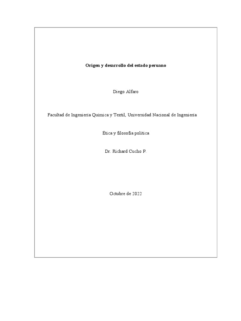 Origen y Desarrollo Del Estado Peruano - Diego Alfaro | PDF | Perú ... Origen y Desarrollo Del Estado Peruano - Diego Alfaro | PDF | Perú ...