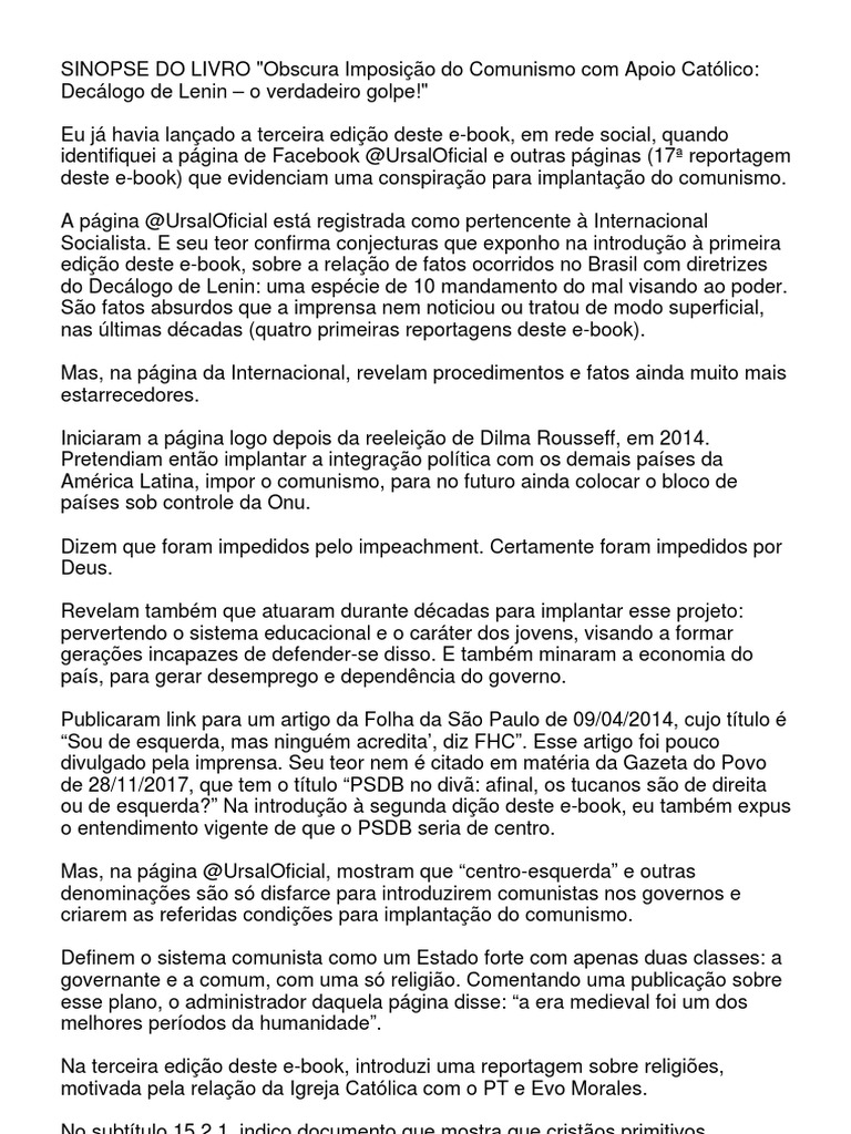 Obscura Imposição Do Comunismo Com Apoio Católico - Decálogo de Lenin ...