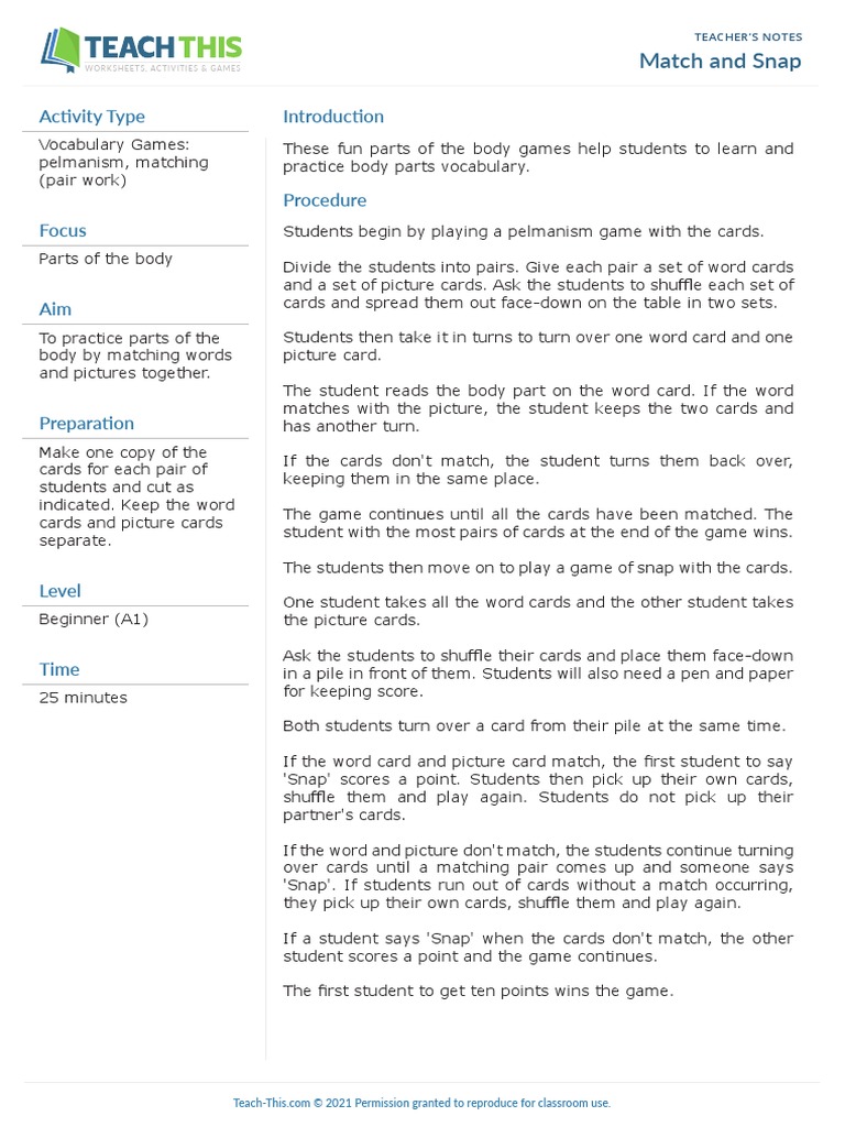 A1. GAME. Match-And-Snap | PDF | Card Games