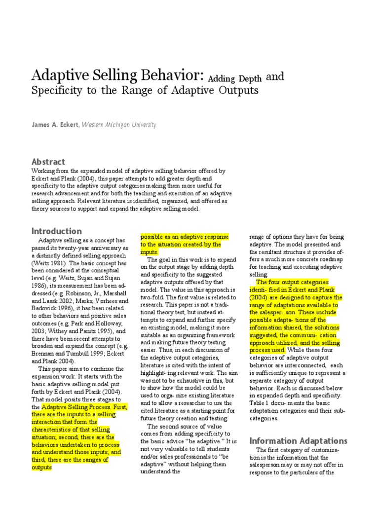 Adaptive Selling Behavior | PDF | Sales | Communication