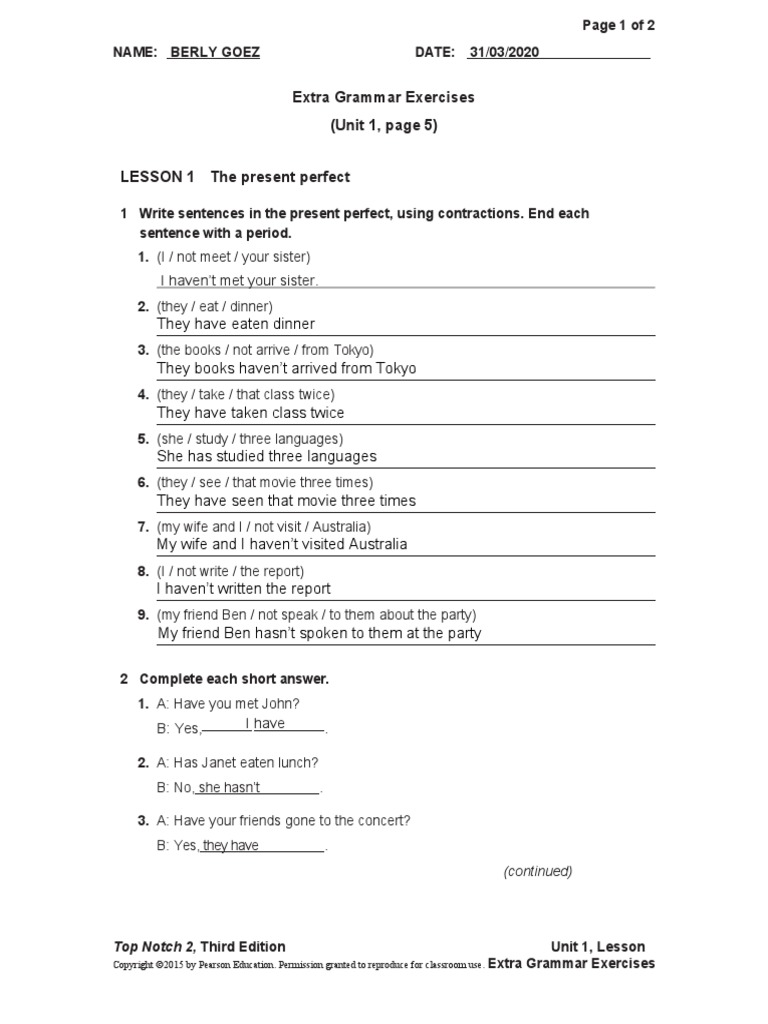 Unit 01 Extra Grammar Ingles | PDF | Linguistics