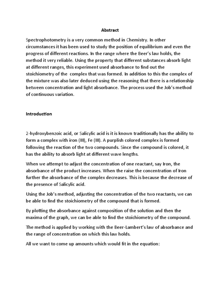Complex Formation Between Ferric | PDF | Stoichiometry | Acid