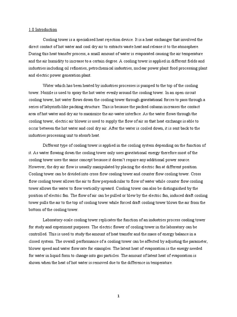 Cooling Tower Lab Report Pdf Heat Water