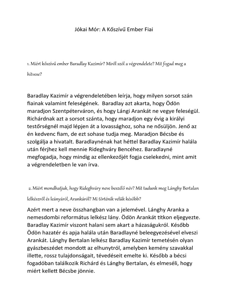 Jókai Mór A kőszívű ember fiai | PDF